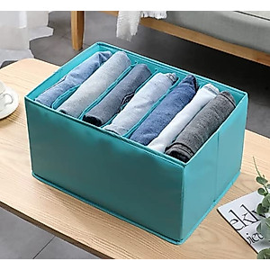 Clothing & Drawer Organizer Bins, Pack of 2 Premium Quality 9-Grid Fabric Storage Containers with Handles, Sea Green & Navy Sea Green Dark blue