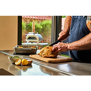 ooni Medium 15" x 10" Roasting Pan - Non Stick Stainless Steel Roasting Tray with Rack and Wooden Carving Meat Board, Ovensafe Cookware, Roaster Tin