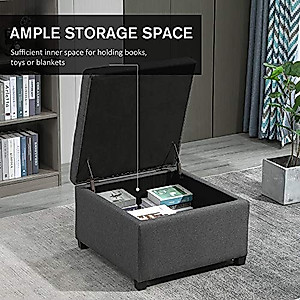 HOMCOM Fabric Tufted Storage Ottoman with Flip Top Seat Lid, Metal Hinge and Stable Eucalyptus Wood Frame for Living Room, Entryway, or Bedroom, Gray