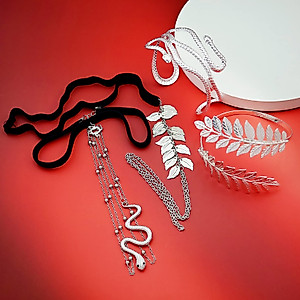 RechicGu 4 Pieces Thigh Chain Arm cuff Set for Women Leaf Leg Chains Adjustable Armlet Anklet Bracelet Boho Body Jewelry Accessories for Prom Dress Silver