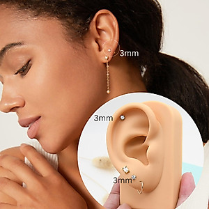 Tiny 3mm CZ Stud Flat Back Earrings for Women 14k Gold | Cartilage Earring Helix Tragus Conch Piercing Jewelry | Screw Back Gold Stud Earrings for Women