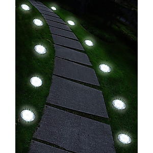 UFOND 8 Pack Solar Ground Lights, Outdoor Waterproof Solar Garden Lights Decor, Disk Solar Deck Lights, Landscape Lighting for Patio Pathway Yard,Outdoor Lights (Cold White)