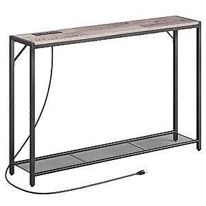 MAHANCRIS Sofa Table with Power Outlet, 43.7" Console Table with USB Ports, Behind Couch Table, Entryway Table for Living Room, Entryway, Foyer, Metal Frame, Adjustable Feet, Greige CTHG11E01Z1