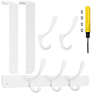 SKOLOO Over The Door Hook Rack, 5 Door Hanger Hooks for Clothes Towels Coat, Over The Door Coat Rack (White)
