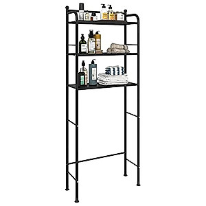 FKUO 3-Tier Metal Bathroom Storage Rack Over The Toilet Storage Shelves Bathroom Organizer Finishing Shelf,Saver Space (Matte Black)