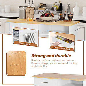 SUNLEI Kitchen Island with Storage Cabinet, 42" Kitchen Cart on Wheels with Shelves, Cart Handle for Towel Rack or Free Mobility, Portable Islands for Kitchen(Stylish White, 42-INCH)