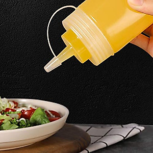 Bekith 12 pack 16 Oz Wide Mouth Plastic Squeeze Condiment Bottles with Twist On Cap Lids and Discrete Measurements, Empty Squirt Bottle For Sauce, Ketchup, Paint