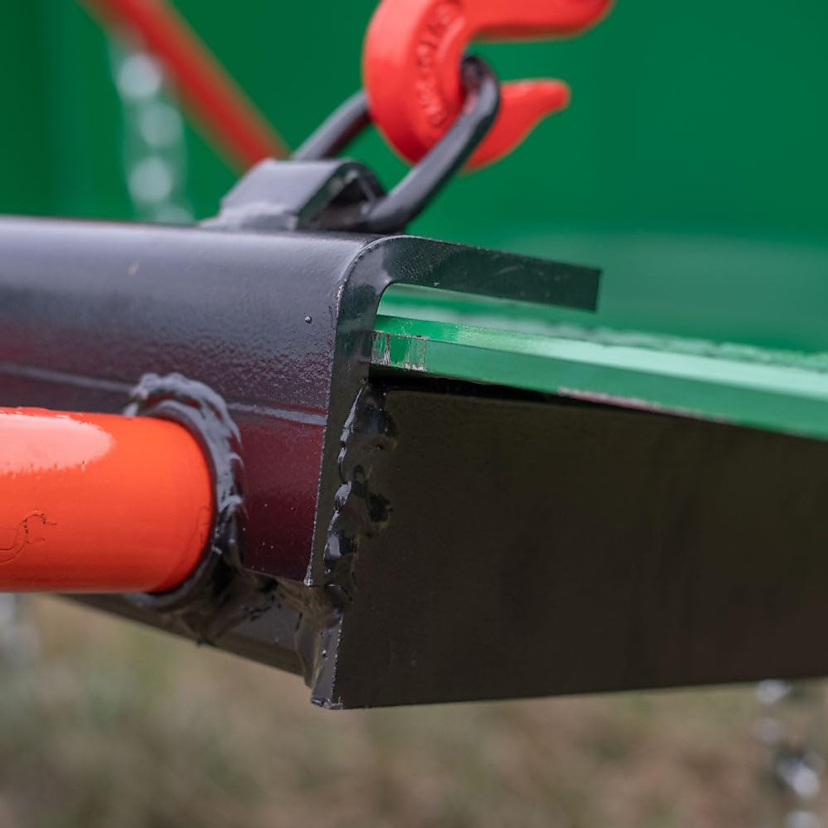 Titan Attachments Dual Prong 43" Hay Bale Spear Attachment, Universal HD Front Skid Steer Tractor Loader Bucket Attachment, 3000 LB Capacity, Conus 2 Tines, Chains and Ratchet Binders Included