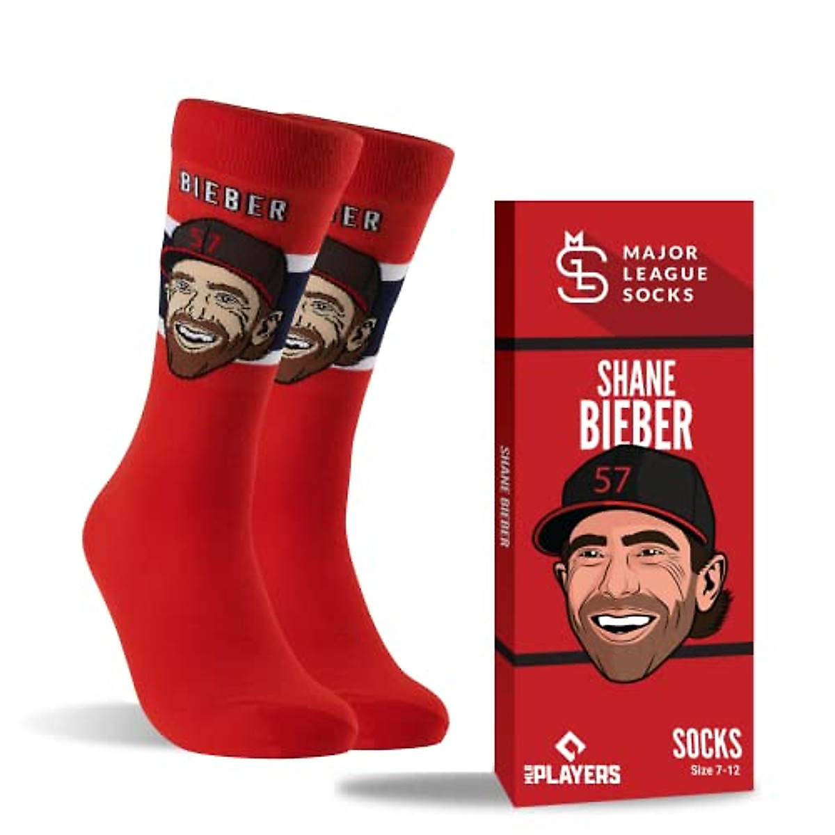 Major League Socks - Cleveland Guardians - Shane (Shanie) Bieber Player Sock, Novelty Baseball Fan Gift, Unisex, One Size (7-13), Collectible, Apparel, Merchandise