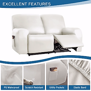 KTYX 4-Pieces/6-Pieces /8-Pieces Recliner Sofa Cover Sets Leather PU Reclining Couch Split Stretch Slipcover Inclined Sofa Covers1/2/3 Seater Sectional (Color : Ivory, Size : 6 Piece | Loveseat)