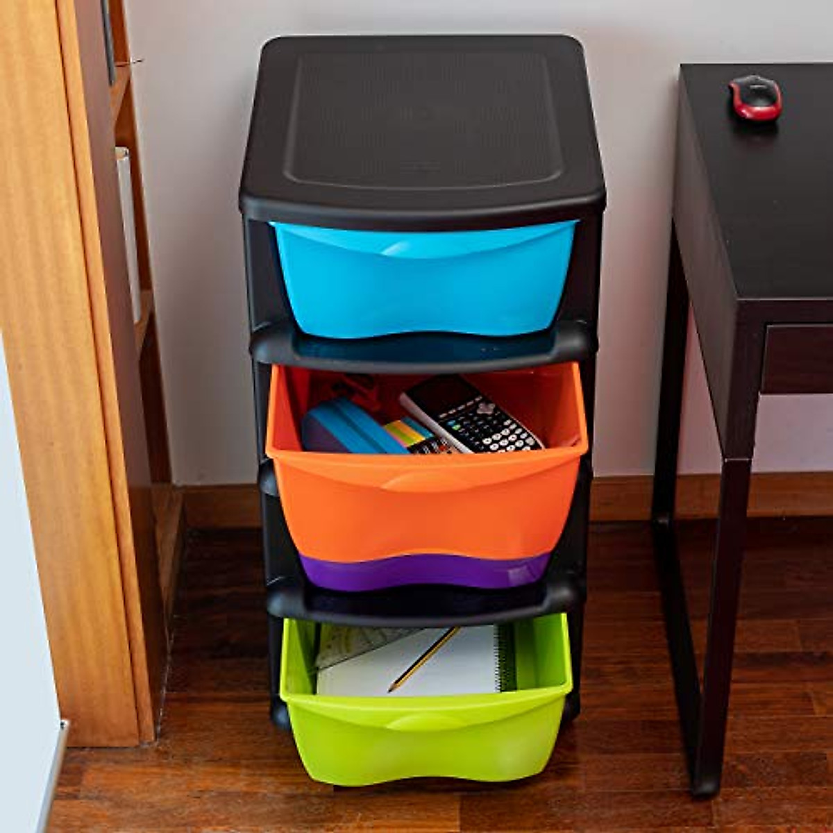 Maxi Nature Plastic Storage Drawers on Wheels - Sturdy Frame, Durable, Heavy Duty Organiser - 4 Tier Large Storage Unit for Bedroom, Bathroom, Garage, Office - Made in Europe - Multicolour