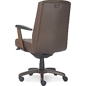 La-Z-Boy Bennett Modern Executive Lumbar Support, Rich Wood Inlay, High-Back Ergonomic Office Chair, Bonded Leather, Brown 26D x 26.25W x 39.75H in