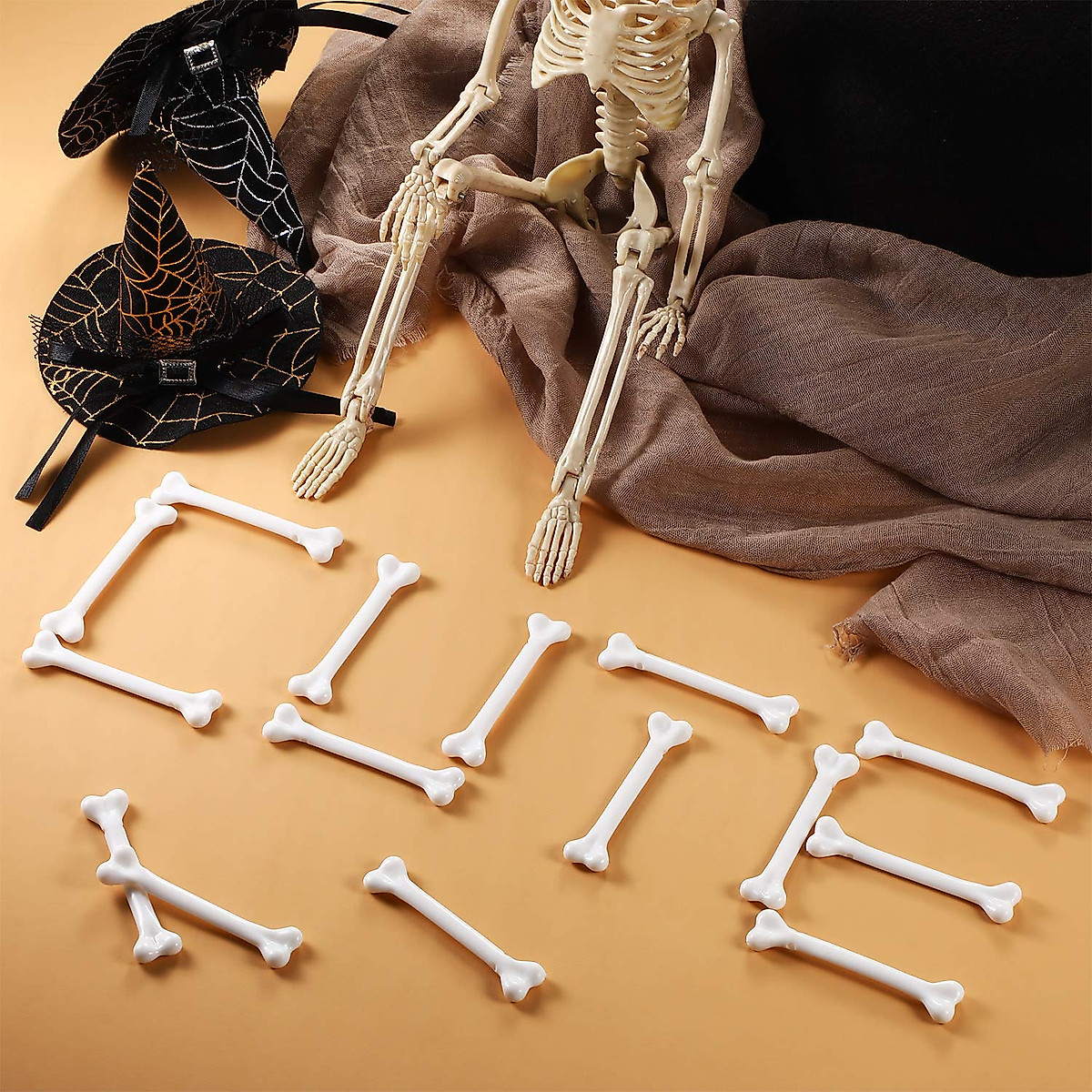 24 Pieces Plastic Bones Simulative Human Skeleton Costume Bones for Halloween Party Prop Cosplay Accessories