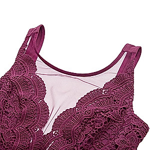 GRACE KARIN Women Sleeveless A Line Wedding Guest Dress Lace Fit and Flare Swing Dress XL Purple Red