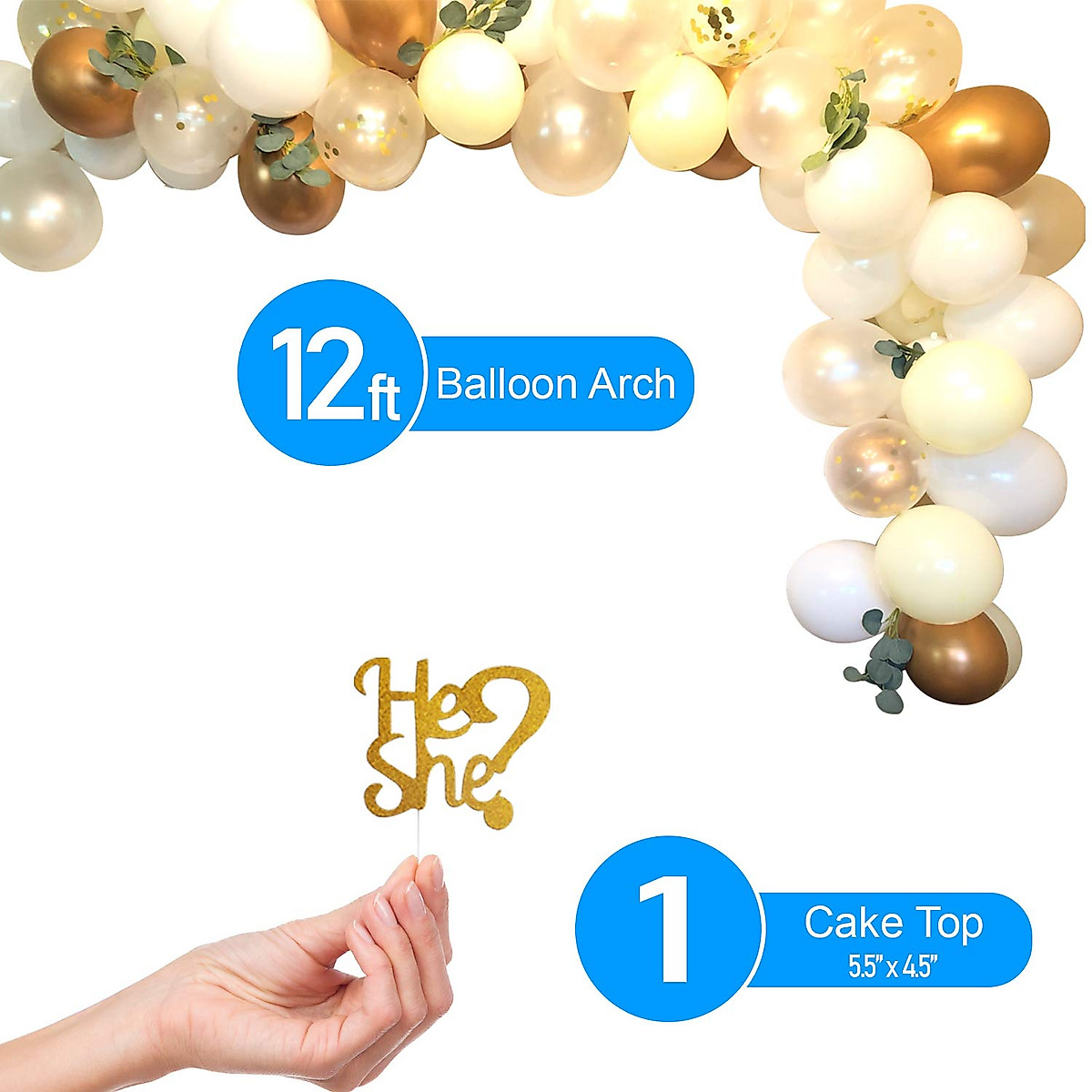 Gender Reveal Party Supplies - 70 Pieces - What Will It Bee Gender Reveal Banner, Gold, Green, Black, White Color Theme - Kit with Arch, Greenery, Balloons, Cake Topper, Black Gender Reveal Balloon