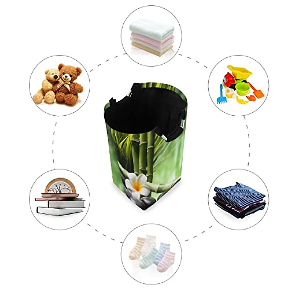 Zen Basalt Stone Bamboo and Blossom Flowers Collapsible Laundry Basket Fabric Laundry Hamper Foldable Clothes Bag Folding Washing Bin for College Student