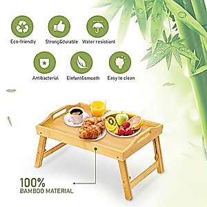 Mayyol Breakfast Bed Tray for Eating - Raised Food Table Up to 9.5" on Lap Sofa - Adjustable Bamboo Serving Tray - Portable Snack Platter with Folding Legs Ideal for Bedroom Picnic