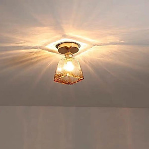 TONFON Japanese Amber Glass Ceiling Lamp Creative Semi Flush Mount Ceiling Light E27 Single Head Ceiling Light Fixture for Living Room Bedroom Dining Room Hallway Entry Foyer Aisle Pendant Lamp (Size