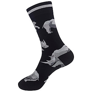 FUNATIC White Rhino Socks for Men Women | Cool Wildlife Gift with Rhinoceros Theme | Zoo Accessory Attire | Holiday Birthday Apparel Present for Adventure Animal Lovers | Safari Related Accessories