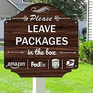Please Leave Packages In The Box Signs 12 x 12 Inches Package Delivery Sign Metal Reflective Sturdy Rust Aluminum Waterproof Durable Ink Easy to Install Outdoor