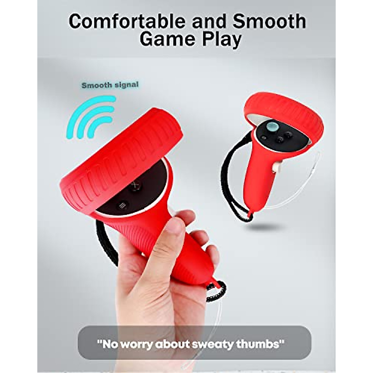 Hanpusen 4-in-1 Silicone Cover Set for Oculus Quest 2 Accessories, Controller Grips Cover, Anti-Fogging VR Face Cover,VR Headset Shell Protective Cover, Shakes Stick Caps Red