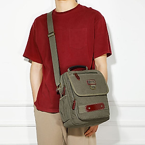 Sunsomen Small Canvas Messenger Bag Man Purse Shoulder Bag Crossbody Bag With Water Bottle Pocket 12 Inch (Khaki)