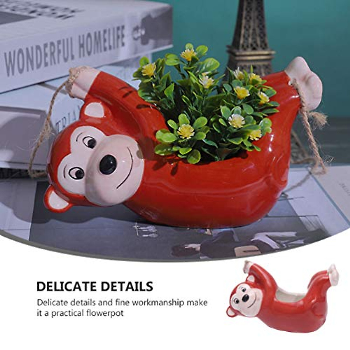 Hemoton Outdoor Pots 1pc Monkey Ceramic Flowerpot Succulent Office Pot Holder Animal Plant Porcelain Succulent Pots Pottery Table Succulent Planter Bonsai Landscape Ceramics Succulents