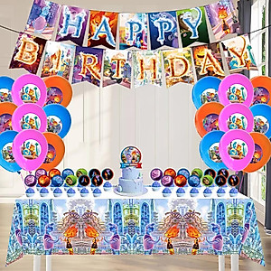 Disney Elemental Birthday Decorations Pixar Movie Theme Party Supplies Ember Lumen and Wade Ripple Party Favors Including Tablecloth Backdrop Cake Topper and Cupcake Banner Balloons