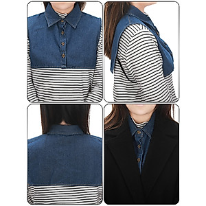 Syhood 4 Pcs Fake Collar Detachable False Dickey Collar Half Shirts Round for Women Outfits(Denim Fabric,Matte Black, Blue, Light Blue, Light Gray)