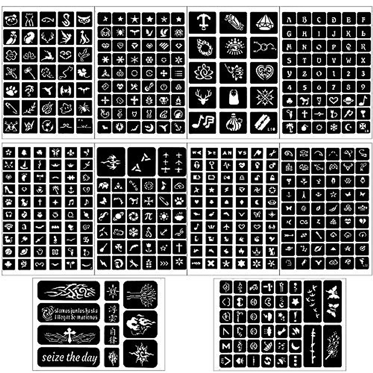 Konsait 629pcs Temporary Tattoos Stencils, Girls and Boys Glitter Tattoo Kit Templates Face Paint Stencils Body Art Stencil Stickers Pack for Adults Man Women Kids Teenager,20 Sheets