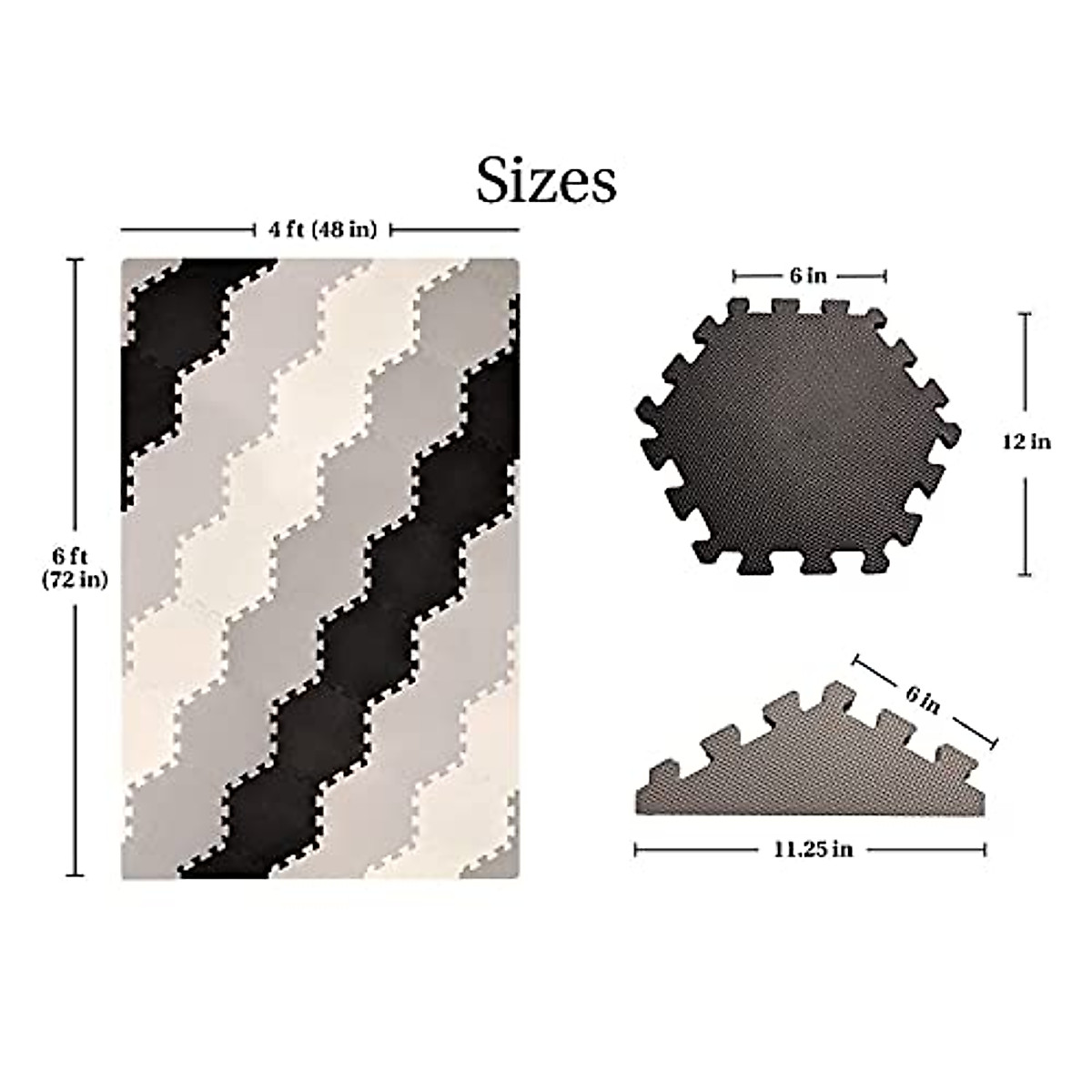 Hexagon Floor Mat Activity Mat Floor Foam Tile for Crawling, Tummy Time, and Playing 4x6 Feet Ultra Thickness Playmat for Infants and Toddlers for Nursery Room 2 Patterns in 1 (Pink White Gray)