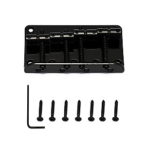 Metallor 4 string Bass Bridge Hard Tail Fixed Top Load Bridge Compatible with Jazz Bass Precision Bass Guitar Black.