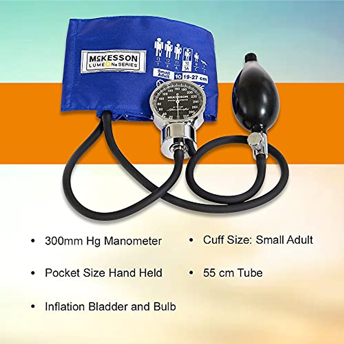 McKesson LUMEON Professional Aneroid Sphygmomanometer, Blood Pressure with Cuff, Pocket Size, Royal Blue, Adult Small, 1 Count