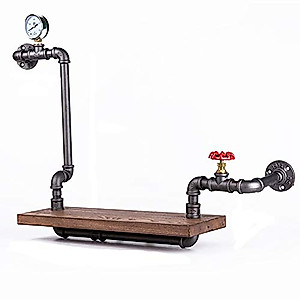 17.7 Inch Industrial Pipe Shelf, Rustic Wall Shelf with 1 Red Valve, Rustic Wall Shelving Bookshelf, Wall Shelf Over Toilet, Wall Decor, Home Decor, Bathroom