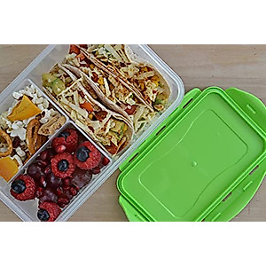 By Caleb Company 3 Pack Green Bento Boxes - 39 Ounce Divided Food Storage Containers With Lids - Leakproof, BPA Free Bento Lunch Box for Adults & Kids Lunches Is Safe For Dishwasher & Microwave