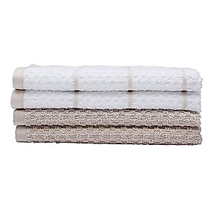 Amazon Basics 100% Cotton Soft & Absorbent, Popcorn Texture Terry Kitchen Cloth, Pack of 4, Beige Stripe, 28"L x 16"W