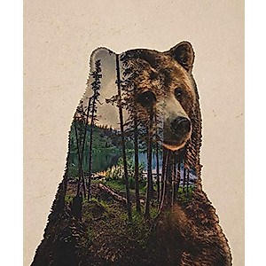 Rustic Double Exposure Bull Moose and Bear Landscape Set; Cabin Lodge Decor; One 11x14 and One 14x11in Gold Trim Brown Framed Poster Print