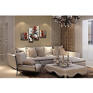 Wieco Art -Stretched and Framed 100% Hand-painted Modern Canvas Wall Art Stretched and Framed Elegant Flowers for Home Decoration Floral Oil Paintings on Canvas 4pcs/set