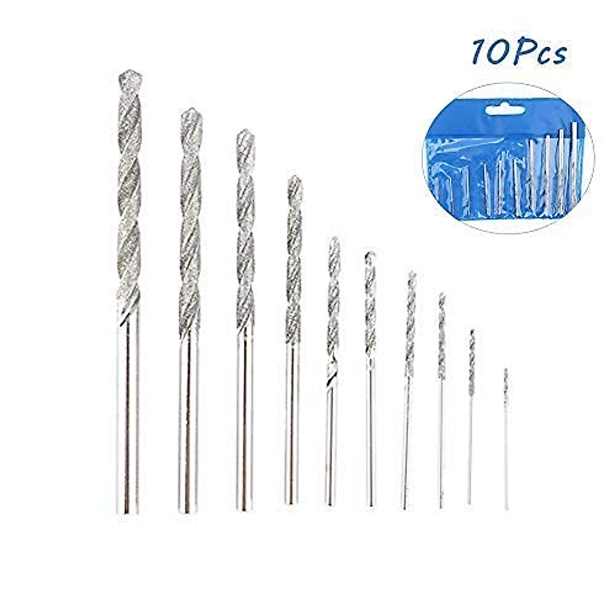Acogedor 10Pcs Diamond Tipped Drill Bit Set Twist Drill Bits for Glass Tile Stone, 0.8mm / 1.0mm / 1.2mm / 1.5mm / 1.8mm / 2.0mm / 2.5mm / 3.0mm / 3.5mm / 4.0mm