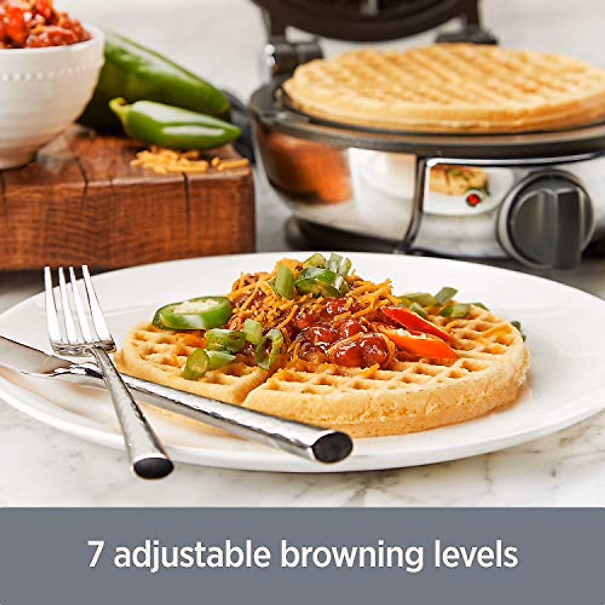 All-Clad Stainless Steel Classic Round Waffle Maker with 7 Browning Settings, 4-Section, Silver