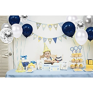 Navy Blue and Silver Confetti Balloons, 50pcs 12 inch Metallic Silver and White Pearl Party Balloons for Shower Wedding Engagement Birthday Graduation Supplies