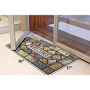 MTOUOCK Welcome Mats Outdoor, 17 * 30" Front Door Durable Mat for Non Slip Rubber Outdoor Home Entrance, Geometric Shape Style Outside Entry