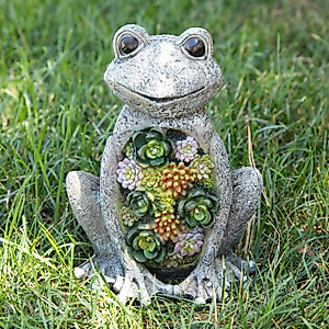 VP Home Chillin Frog Solar LED Patio Light, 10"H x 6.5"W x 4.5"D, Polyresin Construction, Rechargeable Battery Included