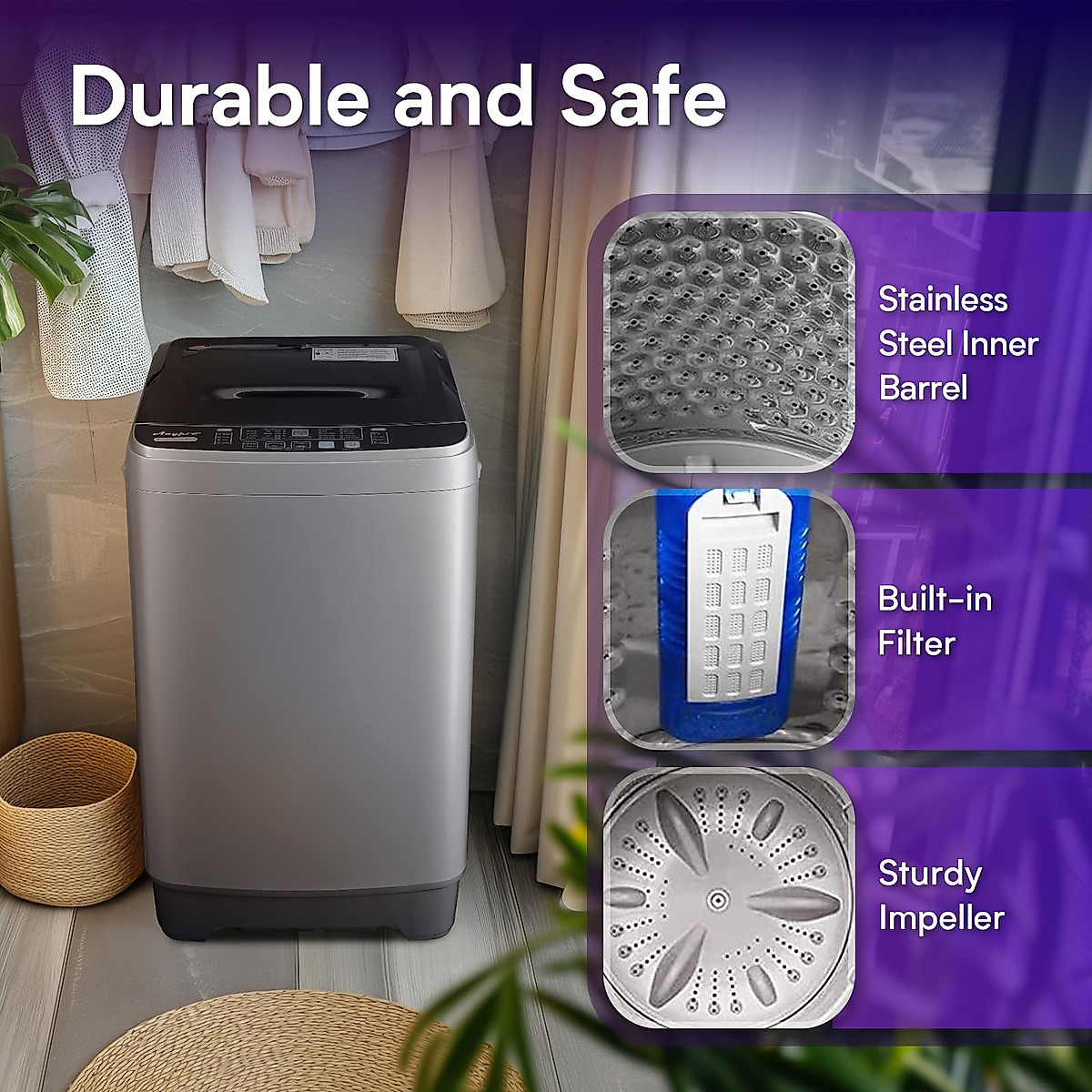 Anypro Portable Washing Machines 17.8LBS Full Automatic Portable Washer Machine, Clothes Washer and Spinner Combo with 10 Program/8 Water Level, Compact Laundry Washer Spin Dryer for Apartment RV Dorm