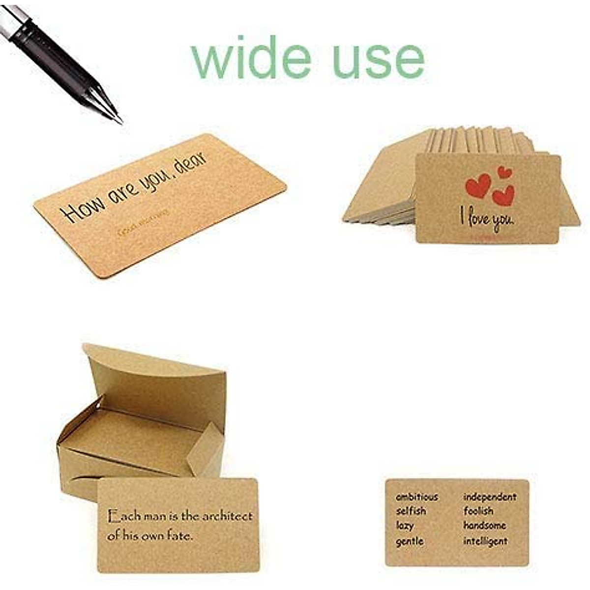 Kraft Paper Binder Ring Easy Flip Flash Card Study Cards/Memo Scratch Pads/Bookmark/DIY Greeting Card/Index Card Stock/Note Card (kraft+white)
