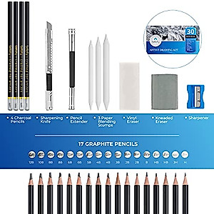 Bellofy Artist Drawing Set Sketching Drawing Kit -100 Sheet Sketchbook - Variety of Sketch/Charcoal Pencils Set for Drawing - Shading Pencils For Sketching from 3H-12B - 30 piece - Erasers & Sharpener