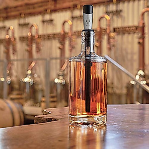 Viski Alchemi Liquor Aging Kit 2 Charred American Oak Wood Sticks with Stopper Pourer, Stainless Steel, Silicon, Black, 1x7.85x3