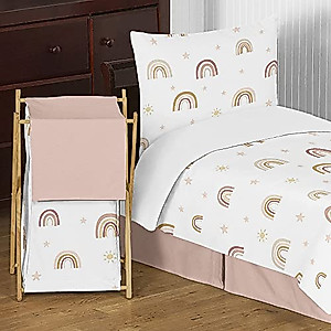 Sweet Jojo Designs Boho Rainbow Baby Kid Clothes Laundry Hamper - Blush Pink Dusty Rose Gold Yellow Mauve Taupe Beige Tan Bohemian Stars Sun Celestial Vintage Sky