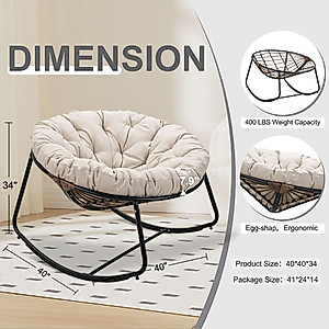 ZJEYEJZ Outdoor Rocking Chair, Indoor & Outdoor Comfy Oversized Papasan Chair with Padded Cushion, Oversized Metal Frame Egg Chair for Living Room, Patio, Front Porch, Backyard