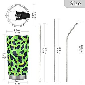 HXshaoye animal leopard fur print lawn green black Stainless Steel straw water bottle Leak-proof Lid and Straw coffee mug with lid for Water, Iced Tea or Coffee simple insulated coffee tumbler vaso